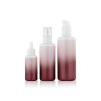 China Empty Round Gradient Lotion Serum Glass Bottle Set 30ml 50ml 100ml for sale