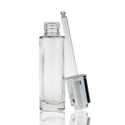 China Cosmetic Glass Dropper Face Serum Bottles 30ml Clear Round Bottle for sale