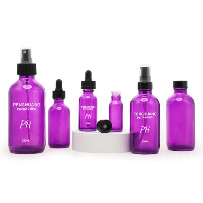 China 60ml 120ml 240ml Purple Boston Bottle 4oz 2oz Essential Oil Glass Dropper Bottle for sale