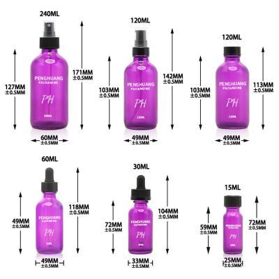 China 60ml 120ml 240ml Purple Boston Bottle 4oz 2oz Essential Oil Glass Dropper Bottle for sale