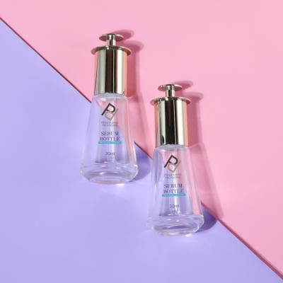 China 30ml Glass Serum Press Dropper Bottles Conical Flask Hot Stamping for sale