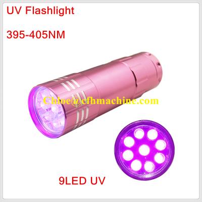 China Pink Color Aluminum 395NM Blacklight 9 pcs Ultraviolet Flashlight Lamp Torch for sale