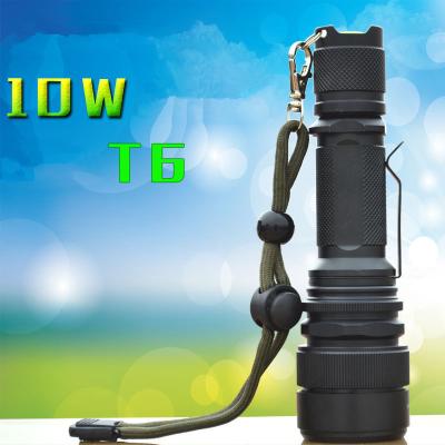 China High Power 10W CREE T6 1000 Lms Flexible Zoom LED Flashlight with 5 Files Taking 18650 for sale