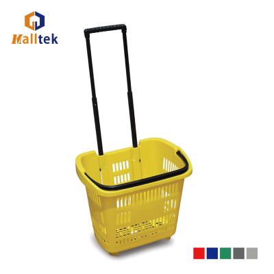 Китай Специализированная телескопическая ручка Rolling Supermarket Shopping Trolley Basket с двумя колесами продается