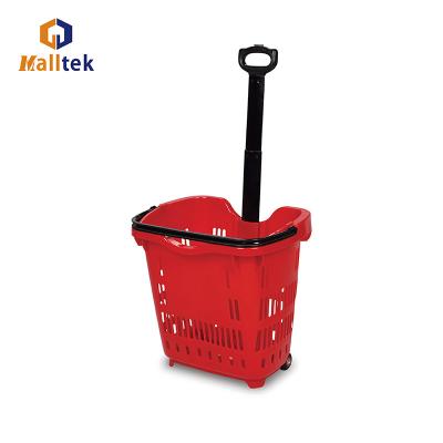 Cina Manico telescopico rosso in plastica per carrello della spesa con due ruote per minimarket in vendita