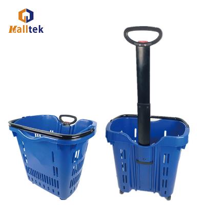 Cina Manico telescopico rosso in plastica per carrello della spesa con due ruote per minimarket in vendita