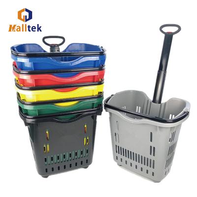 Cina Manico telescopico rosso in plastica per carrello della spesa con due ruote per minimarket in vendita