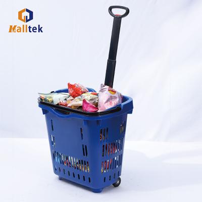 Cina Manico telescopico rosso in plastica per carrello della spesa con due ruote per minimarket in vendita
