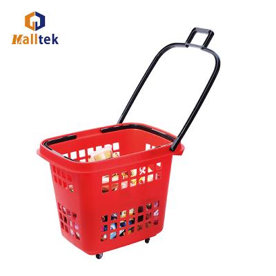 China Handle Rolling Shopping Baskets With PU Wheels For Supermarket for sale