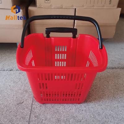 Cina Negozio di comodità Cesto di plastica con due ruote e manico telescopico in alluminio in vendita