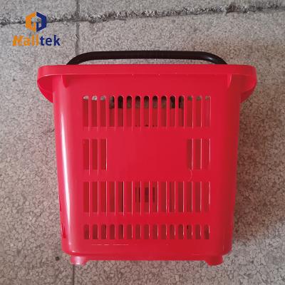 Cina Negozio di comodità Cesto di plastica con due ruote e manico telescopico in alluminio in vendita