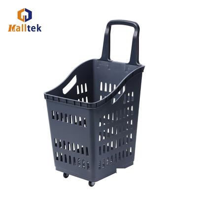 China 70L Grey Rolling Plastic Shopping Basket With High Capacity for sale