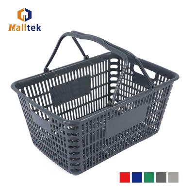China Logo-Printed Double Handle Plastic Basket for Supermarket Retail Shopping for sale