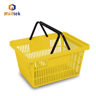 China Popular Double Handle HDPP Hand Basket Plastic Shopping Basket For Retail Stores for sale