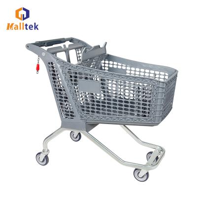 China 180L Half Plastic Supermarket Shopping Trolley With Metal Base Feet For Supermartket for sale