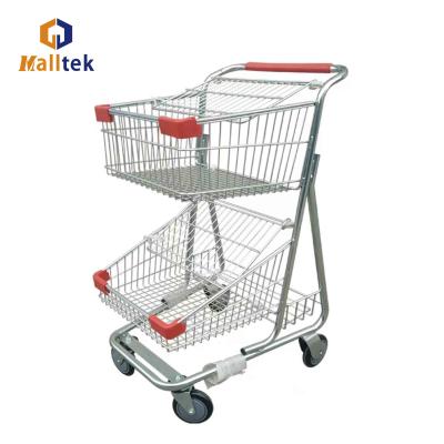 China Hot Sale 2 Layer Supermarket Shopping Trolley For Grocery 100KG Loading for sale