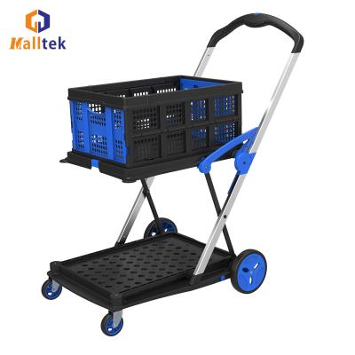 China Folding Double Decker Cart Portable Storage Basket Trolley For Office Warehouse for sale