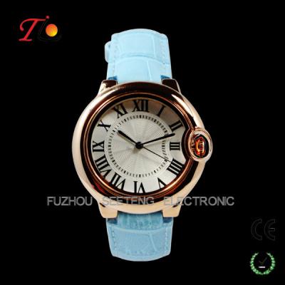 China Ladies watches with colorful leather band and unique design golden case for sale