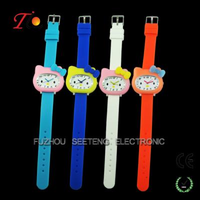 China Colorful and cute hello kitty design for  children watch with all safety silicone material for sale