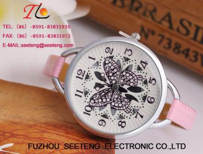 China Colorful leather band butterfly customize dial fashion ladies watch for sale