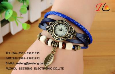 China Fashion Vintage watches ladies watches with colorful beads bracelet and leather braided band for sale