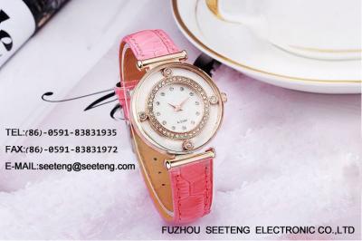China Fashion design wrist watch with colorful pu leather strap and diamond inset dial for ladies for sale