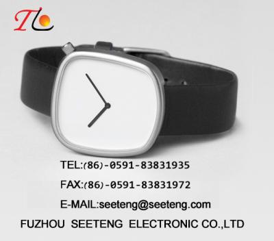 China PU leather band square alloy case simple clean dial  wrist watch for young men for sale