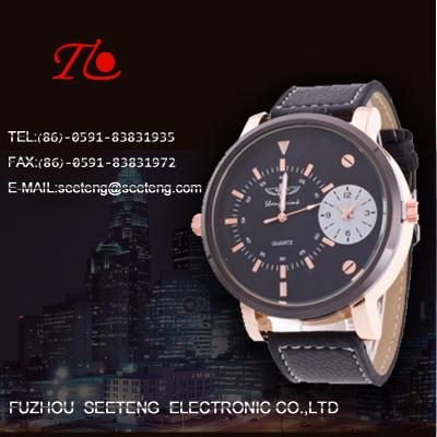China PU leather strap for men watch with double movements colorful band for sale