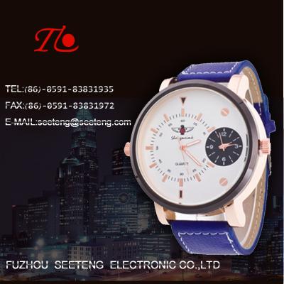 China PU leather strap for men watch with double movements colorful band for sale