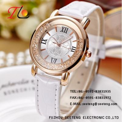 China pu colorful leather band patterned dial with diamond inset  fashion ladies watch for sale
