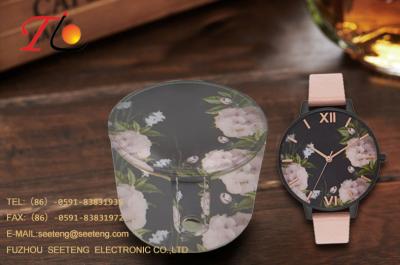 China flower watch with pu leather band fashion watch for ladies with a pu flower design box for sale