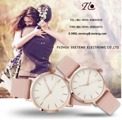 China Alloy wrist band couple watch PU leather couple watch black dial or white for sale