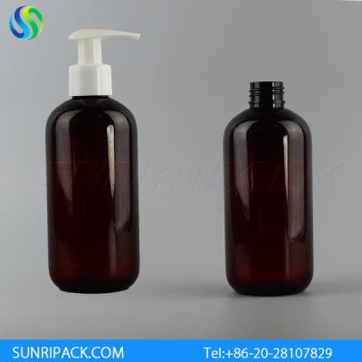 China 250ml amber plastic bottles, 8oz amber PET shampoo bottles with lotion pump for sale