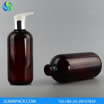 China 250ml bamboo empty bottle Amber color plastic PET lotion bottles with pump/silver spra for sale