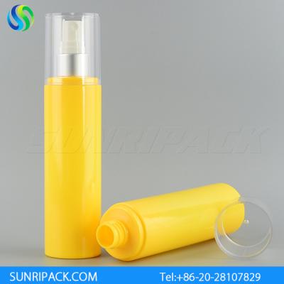 China 150ml yellow plastic bottles, 150ml spray PET bottles w/good quality cover for sale