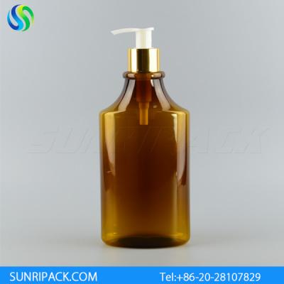 China 500ml flat plastic bottles w/golden lotion pump for sale