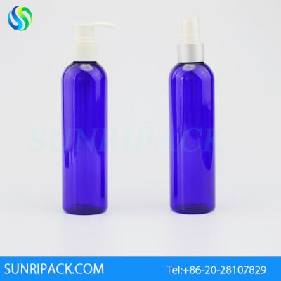 China 8oz blue PET bottles, 8oz blue Plastic bottles w/lotion pump, 8oz cosmo round bottles for sale