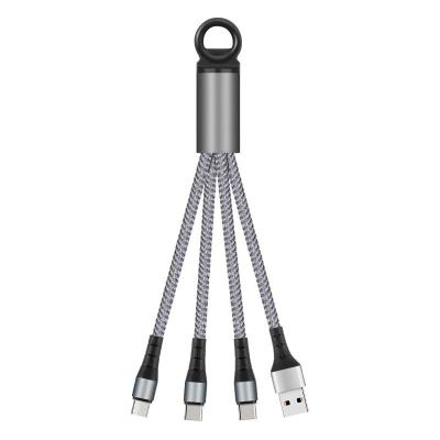 Cina il nylon di carico veloce del cavo 14cm del caricatore di 2.4A USB ha intrecciato 3 in 1 cavo di dati a catena chiave in vendita