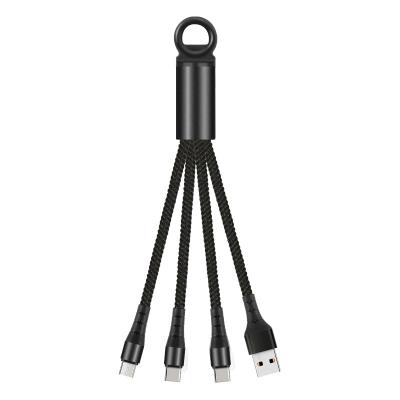 Cina il nylon di carico veloce del cavo 14cm del caricatore di 2.4A USB ha intrecciato 3 in 1 cavo di dati a catena chiave in vendita