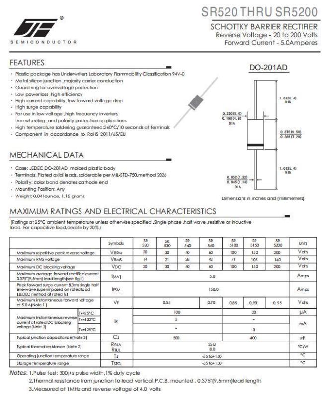 SR5100 SB5100 5A 100V Through-hole Schottky Rectifier Diode