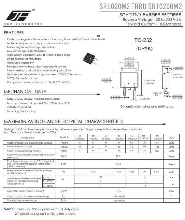 SR1040M2 10A 40V Schottky Barrier Rectifier Diode with TO252 Package