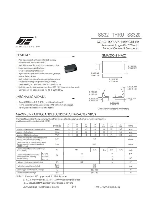 SS32/SS34/SS36/SS310/SS315/SS320/SS325 SCHOTTKY DIODE WITH SMA PACKAGE