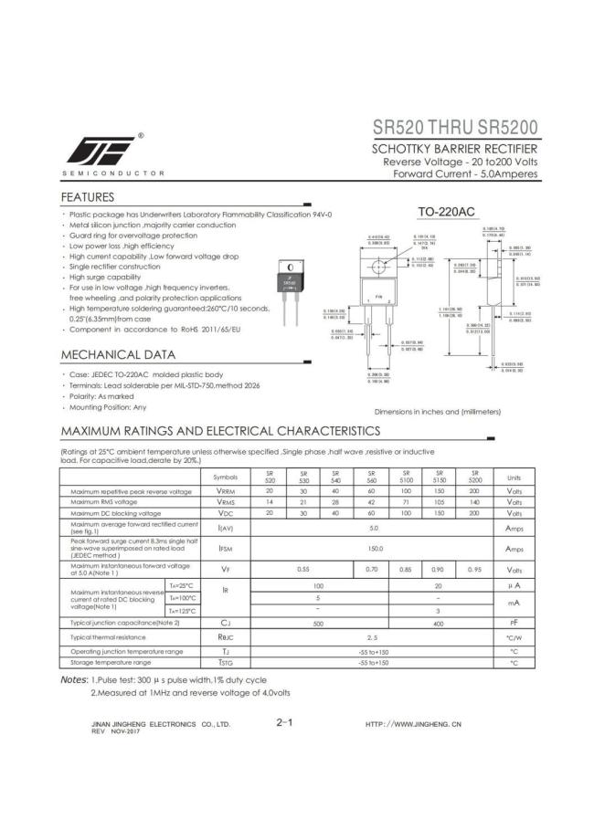 SR520/SR540/SR560/SR5100/SR5150/SR5200 SCHOTTKY BARRIER RECTIFIER DIODE