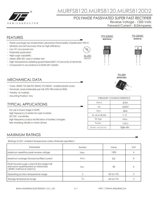 MURS8120 Hyperfast Diode with Soft Recovery