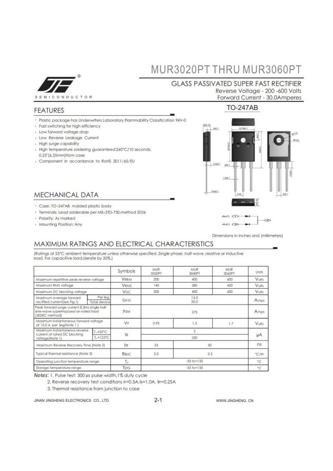 MUR3020PT/MUR3040PT/MUR30120PT 30A SUPER FAST RECTIFIER DIODE WITH TO-247AB/TO-3P CASE