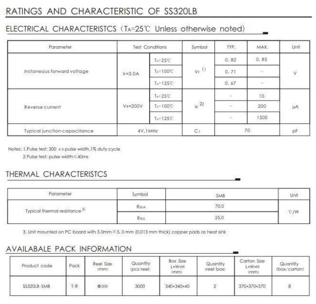 SS34LB THRU SS320LB Series 3A Current Low Vf Schottky Diode with SMB Package