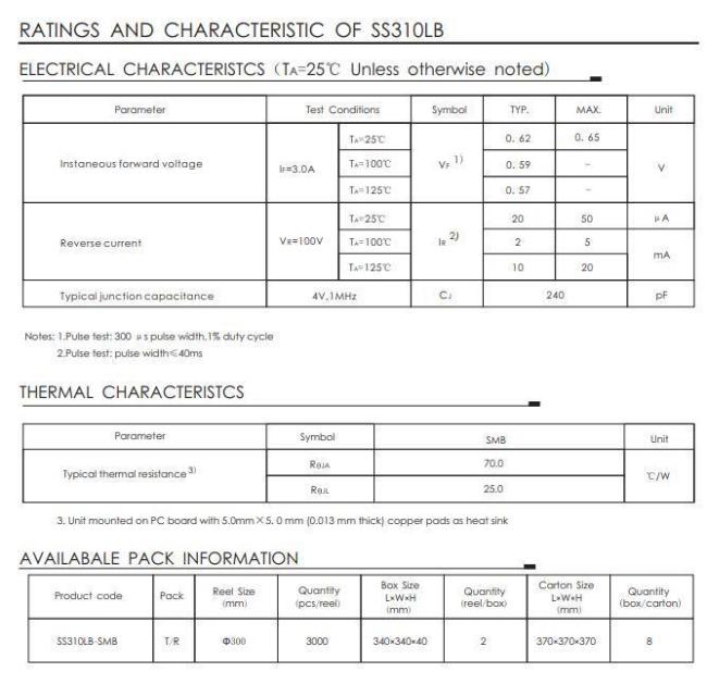 SS34LB THRU SS320LB Series 3A Current Low Vf Schottky Diode with SMB Package