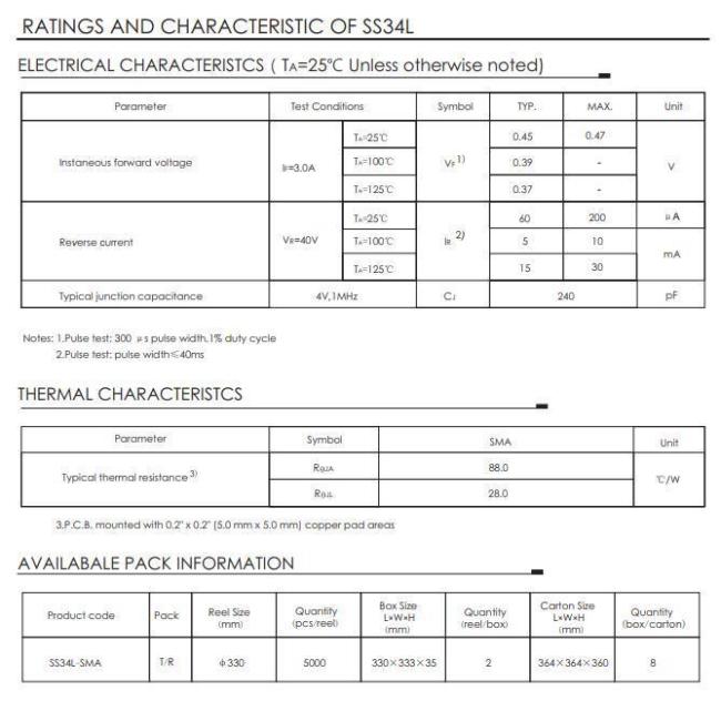 SS34L/SS345L/SS36L/SS38L/SS310L/SS315L/SS320L Low Vf Schottky Rectifier Diode with DO-214AC package