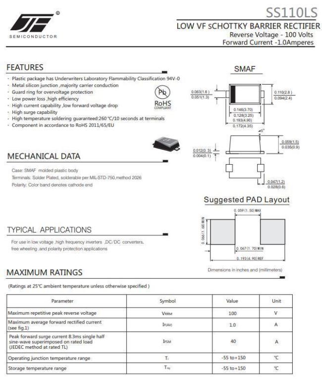 SS14LS/SS16LS /SS110LS /SS115LS /SS120LS Low Vf Schottky Barrier Rectifier Diode with SMAF Package