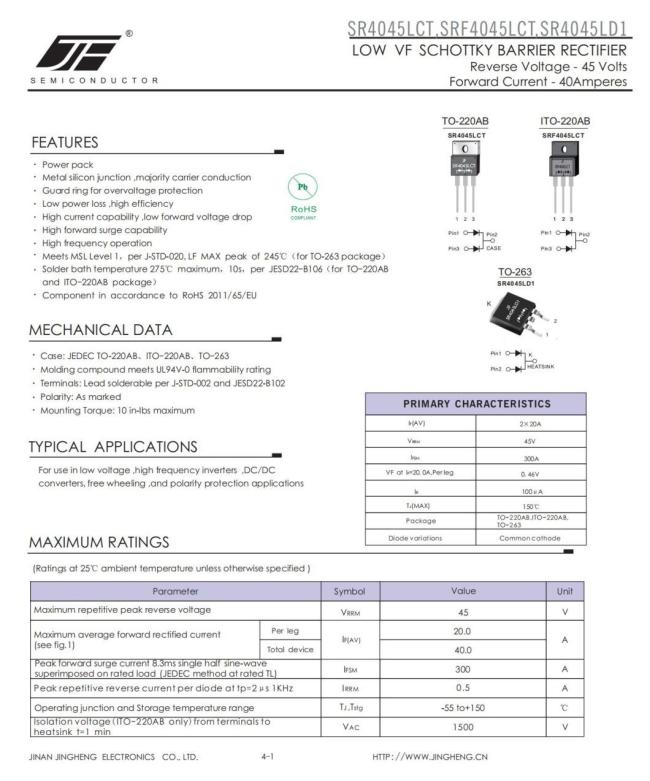 SR4045LCT/SR4060LCT /SR4080LCT /SR40100LCT/SR40150LCT/SR40200LCT LOW VF SCHOTTKY RECTIFIER DIODE WITH TO-220AB PACKAGE